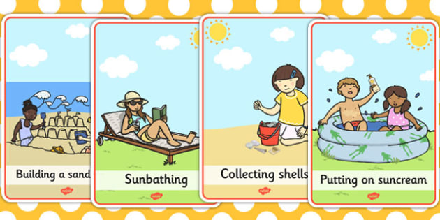 At the Seaside Action Vocabulary Cards - ESL Beach Resources