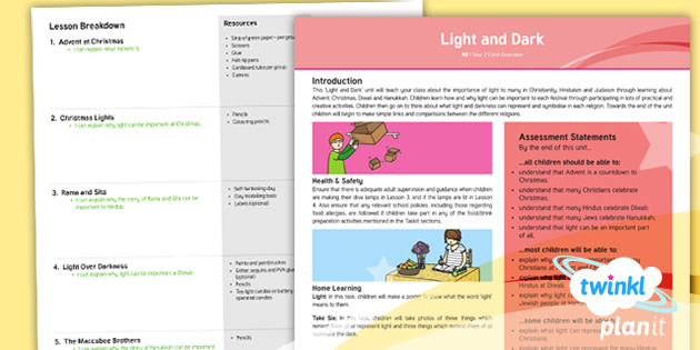 FREE! - RE: Light and Dark Year 2 Planning Overview