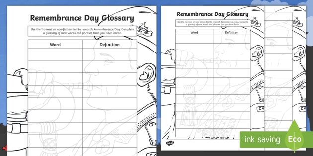 My Remembrance Day Glossary Language Activity Booklet