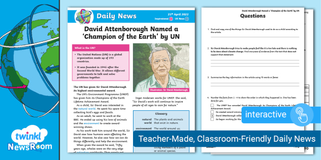 NewsRoom Story: David Attenborough Named Champion of the Earth