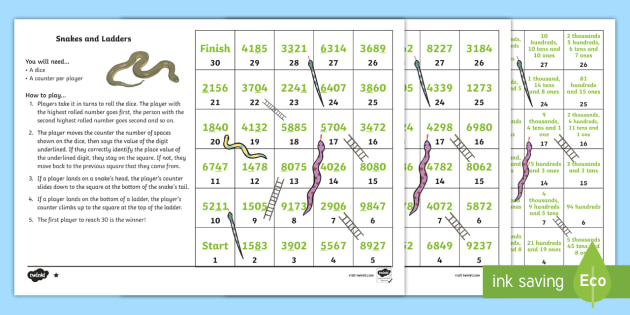 Recognising Place Value 4-Digit Numbers Differentiated Board Game