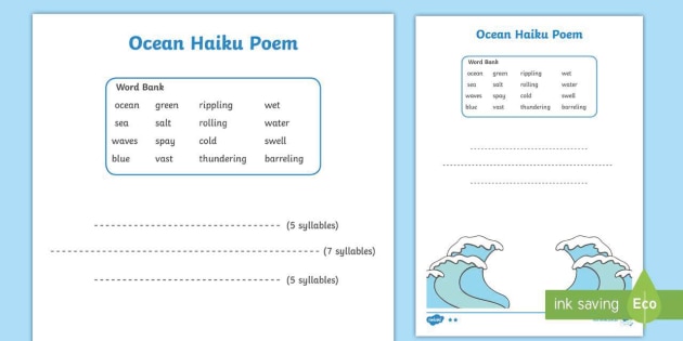 Ocean Haiku Poem Differentiated Worksheets