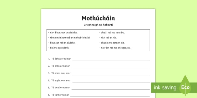 Mothúcháin Worksheet | Acmhainní Gaeilge | Twinkl