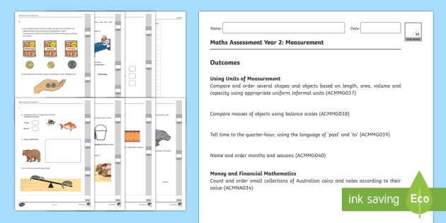 Year 2 Measurement Maths Test (teacher made)