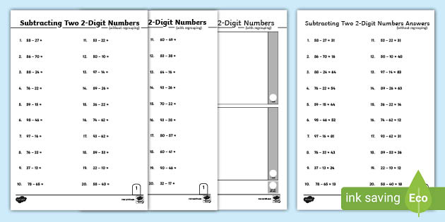 Subtraction Worksheets Two 2nd Grade Math Worksheets 2 Digit