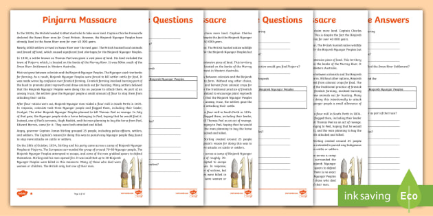 Pinjarra Massacre Differentiated Comprehension Sheets