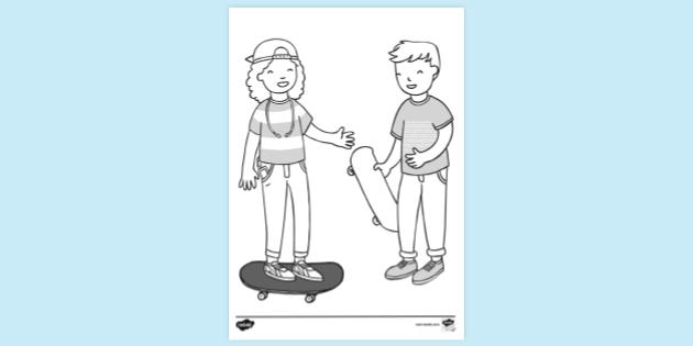 FREE! - Skateboard Colouring Sheet - Primary School - Twinkl
