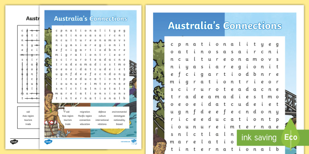 Australia's Connections Word Search - Geography, vocabulary