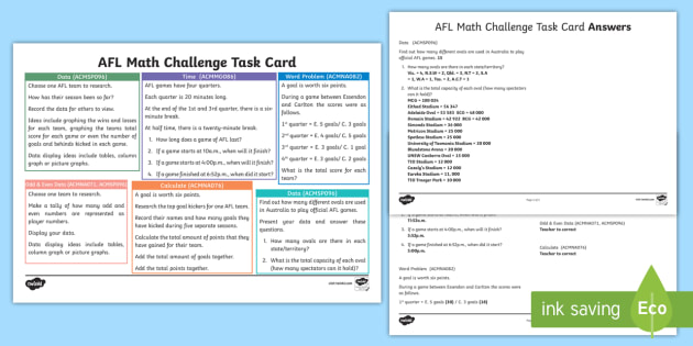 Year 4 AFL Maths Challenge Worksheet / Worksheet