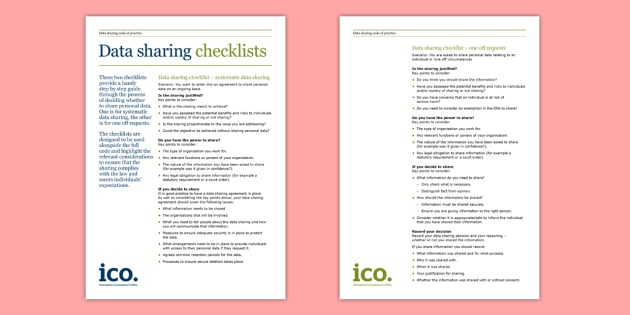Data Sharing Checklist ICO 2018 Adult Guidance