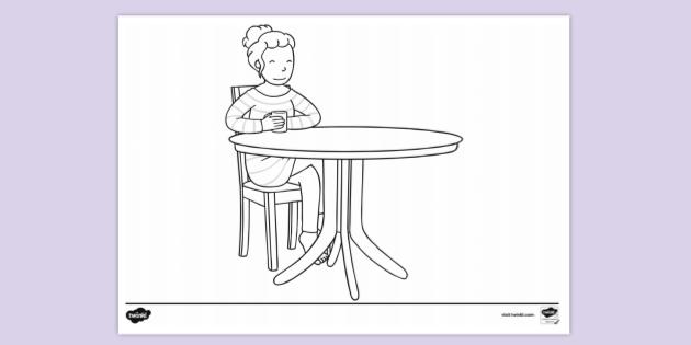 FREE! - Woman Sitting at Table Drinking Coffee Colouring Sheet