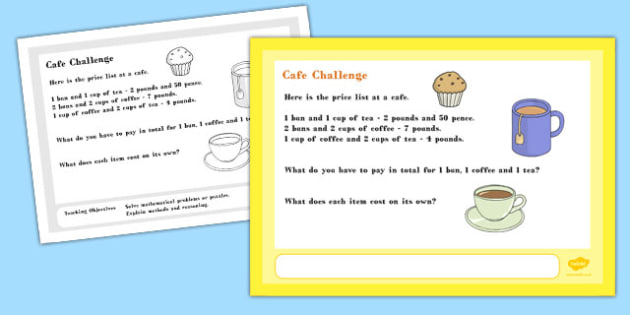 Cafe Maths Challenge A4 Display Posters (teacher made)