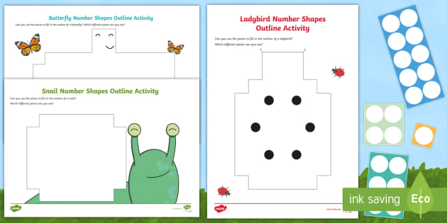 Minibeast-Themed Number Shape Outlines Activities Resource Pack