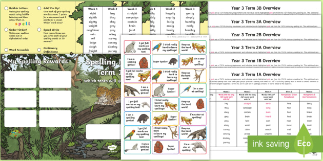 Year 3 Rainforest Themed Spelling Menu Pack