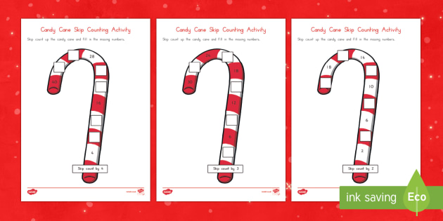 Candy Cane Skip Counting Math Worksheet / Activity Sheet