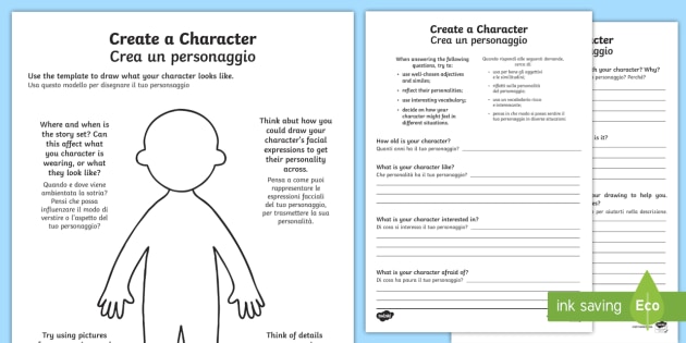 Creating A Character Worksheets English Italian Creating A Character