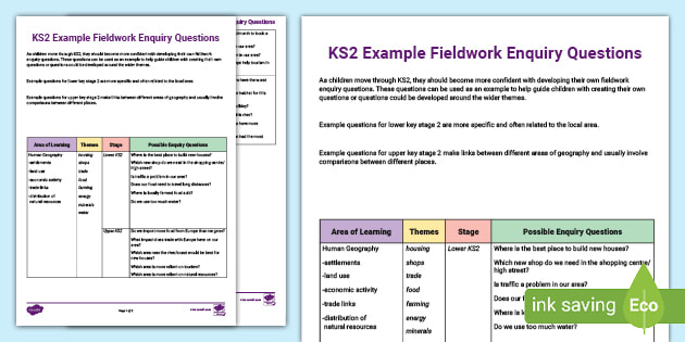 KS2 Example Fieldwork Enquiry Questions - Twinkl - Geography