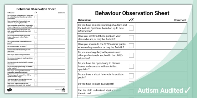 Autism Classroom Observation Checklist PDF Twinkl