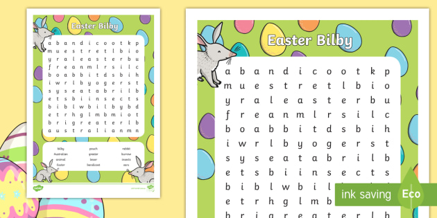 Easter Word Search for Kids | Easter Bilby Word Search