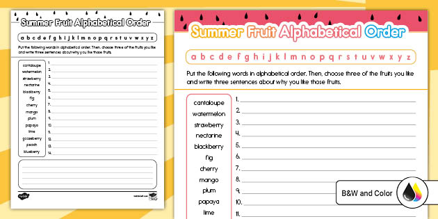 Summer Fruit Alphabetical Order Activity (teacher made)