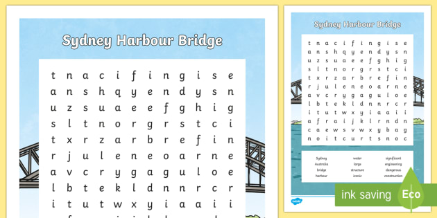 Sydney Harbour Bridge Word Search-Australia (teacher made)