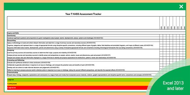 Australian Curriculum Year 7 HASS Assessment Tracker