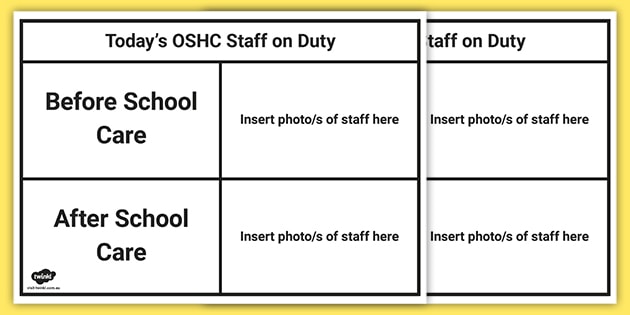 OSHC Editable Staff on Duty Display Poster (teacher made)