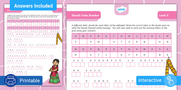 Diwali Secret Code Breaker - Level 3 - Twinkl - Puzzles