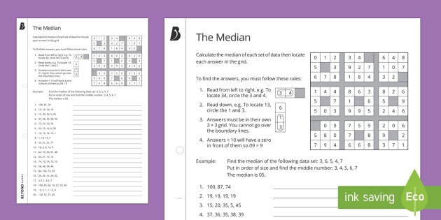 Number Search Puzzle: The Median Worksheet | KS3 Maths