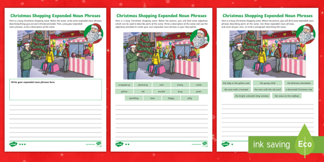 Christmas Shopping Expanded Noun Phrases Differentiated Worksheets