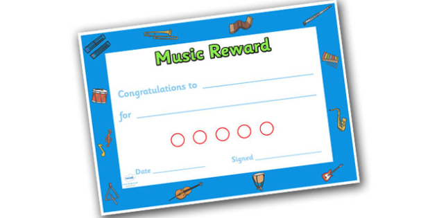 Music Themed Sticker Reward Certificate 15mm