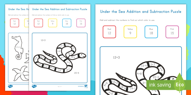 Under the Sea Addition and Subtraction Puzzle (teacher made)
