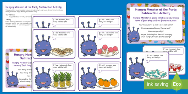 Hungry Monster at the Party Subtraction Activity