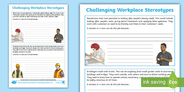 Goals and Aspirations UKS2 Challenging Workplace Stereotypes Activity Sheet