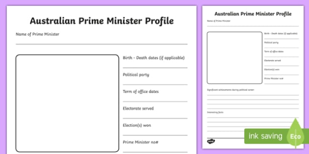 Australian Prime Minister Profile Research Worksheet