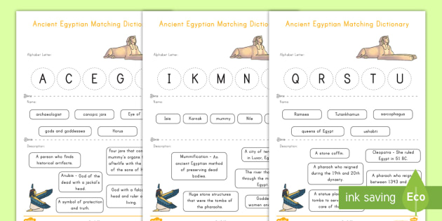 Ancient Egypt Matching Dictionary Activity - matching, dictionary, ancient
