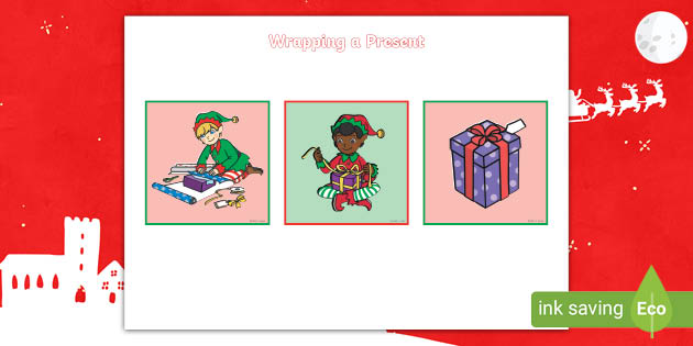 3 Step Sequencing Cards Wrapping a Present (teacher made)