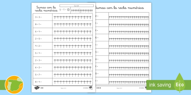 Ficha de actividad por niveles: Sumas hasta 12 con la recta numérica