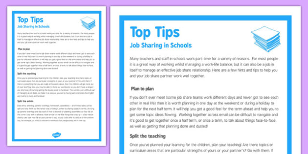 Top Tips for Job Sharing in Schools (teacher made)