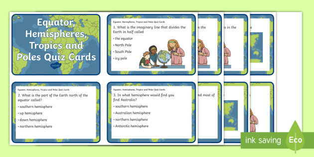 Equator, Hemispheres, Tropics and Poles Multiple Choice Quiz Cards