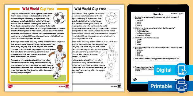 Soccer Reading Passage And Comprehension Questions 6th Grade Reading