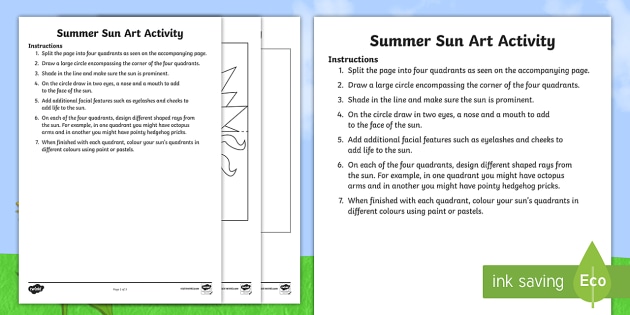 Summer Sun Art Activity Worksheet / Worksheet