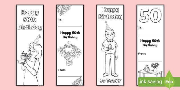 50 Years Children Happy Birthday Colouring Page