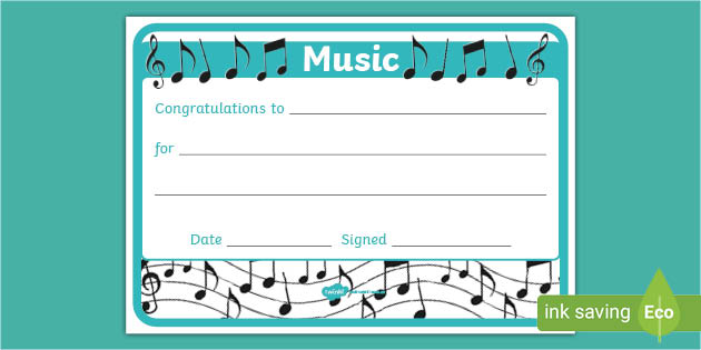 Music Class Certificate (teacher made)