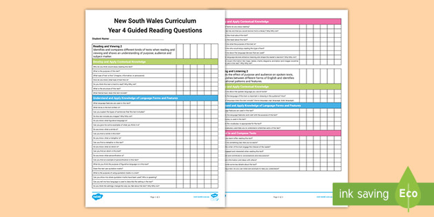 NSW Year 4 Guided Reading Assessment Guidelines Checklist NSW Year 4 Guided Reading Assessment Guidelines Checklist