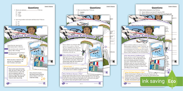 KS1 Bessie Coleman Differentiated Reading Comprehension