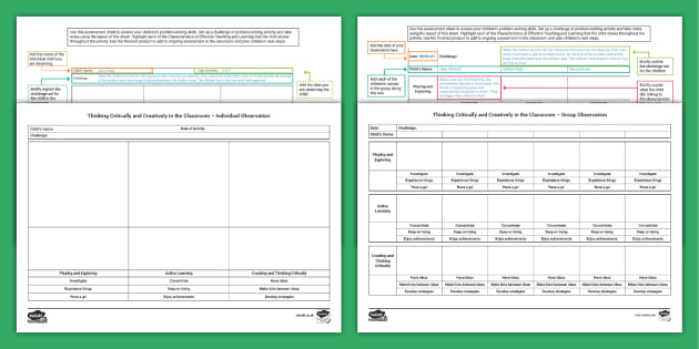 Thinking Critically and Creatively Observation Templates Pack
