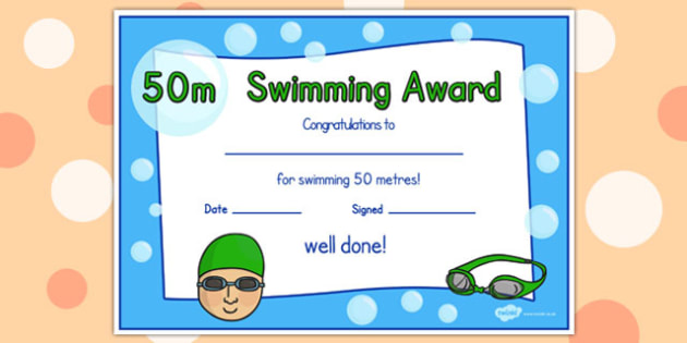 50m Swimming Certificate (teacher made)