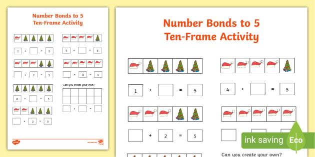 * NEW * Number Bonds To 5 Christmas Ten-Frame Activity