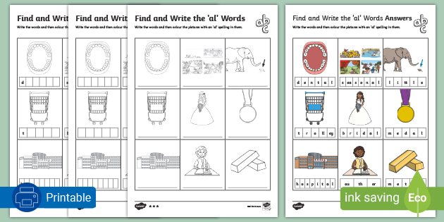 Find and Write the al Words Differentiated Activity Sheets